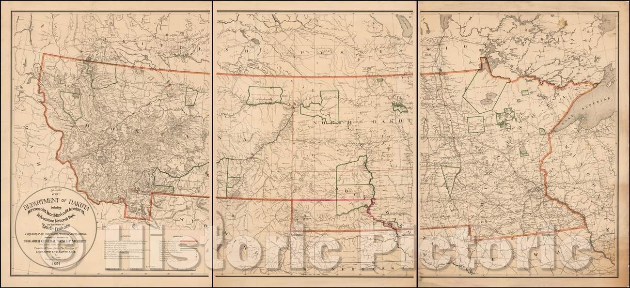 Department of Dakota Military Map 1891 Print | Historic Pictoric