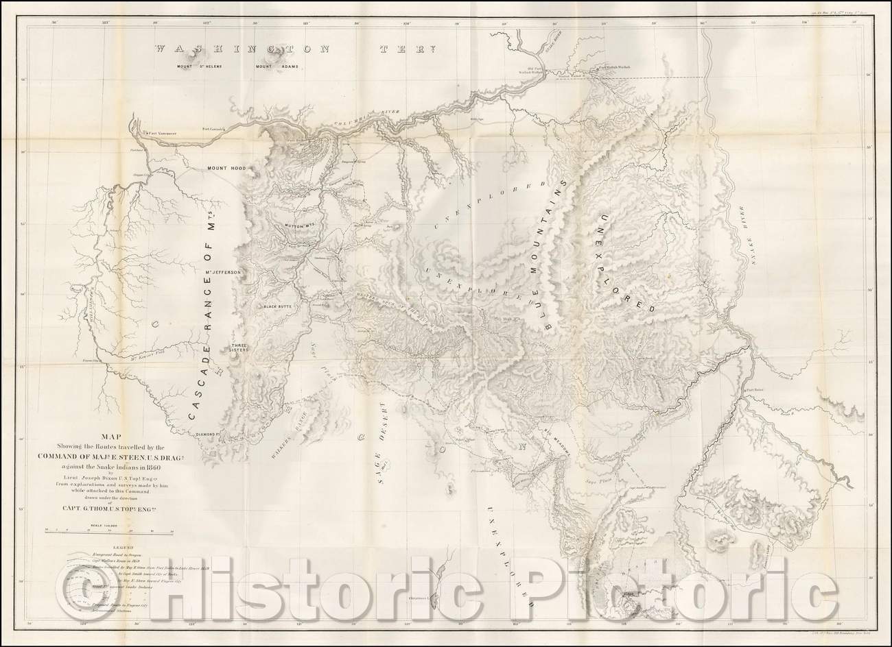 Historic Map - Map Showing the Routes travelled, 1860, U.S. War Depart ...