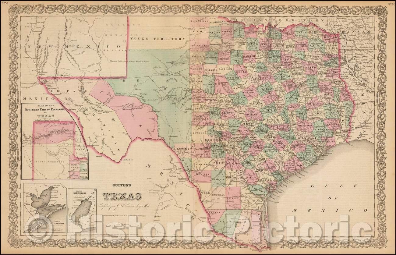 Historic Map - Colton's New Map of the State of Texas, 1872, Joseph Hu ...