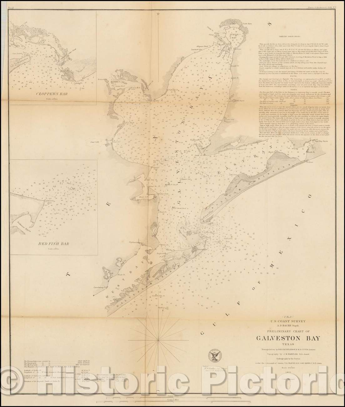 Historic Map - Preliminary Chart of Galveston Bay Texas, 1855, U.S. Co ...