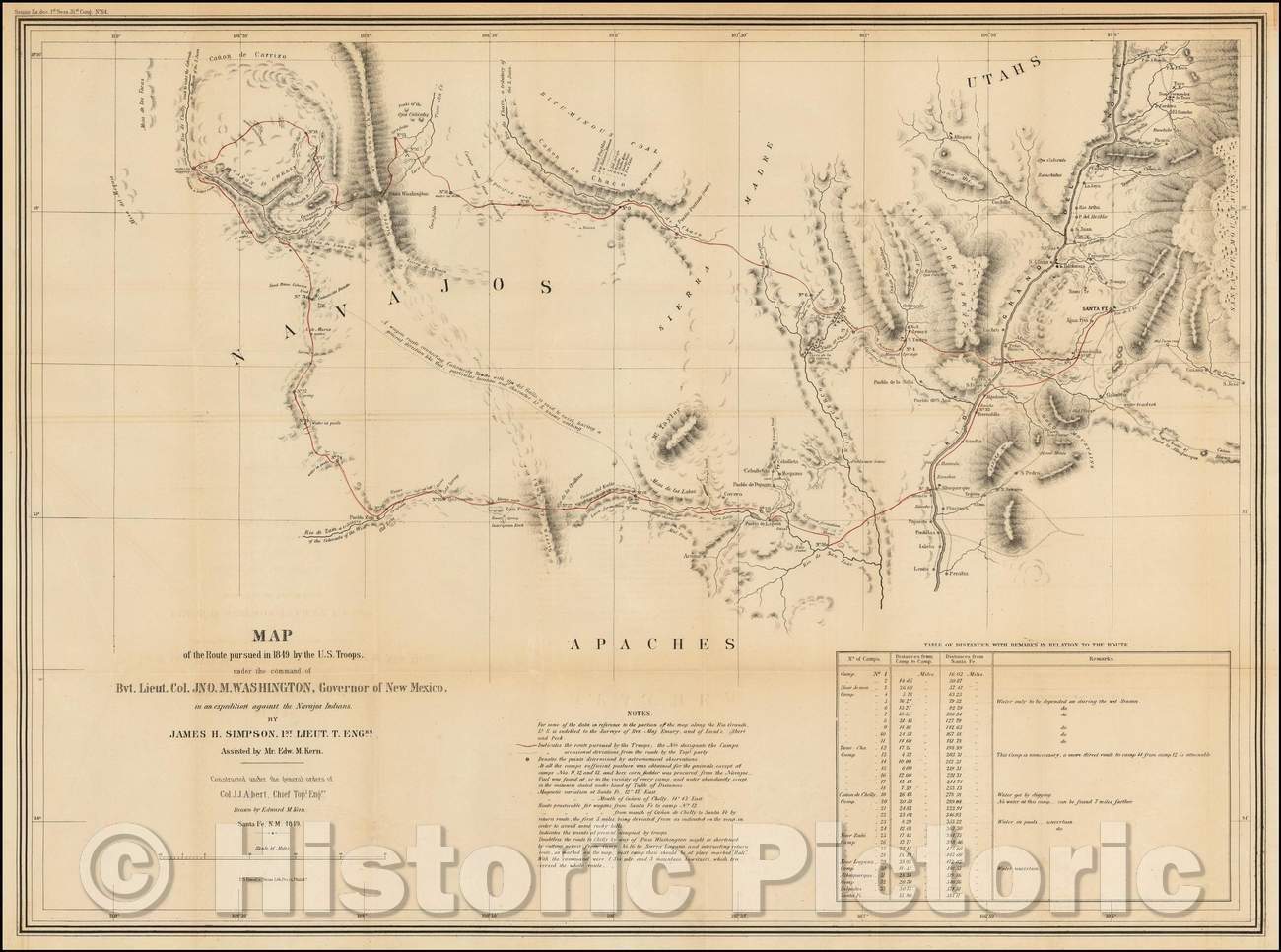 Historic Map - Map of the Route pursued, 1849, James H. Simpson - Vint ...