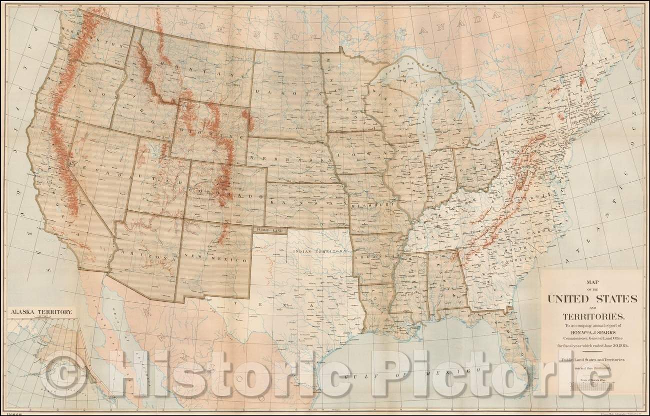 Historic Map - Map of the United States and Territories: 1885, U.S. Ge ...