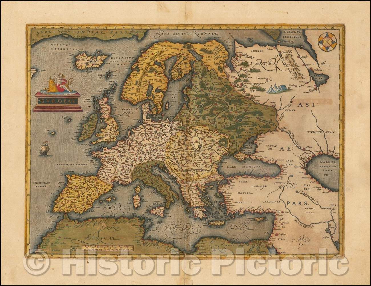 Historic Map - Europe, 1595, Abraham Ortelius - Vintage Wall Art ...