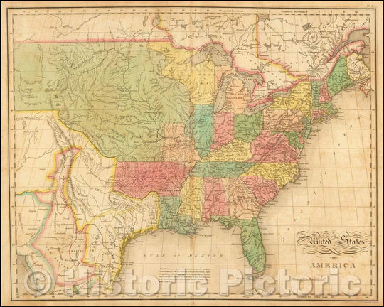 Historic Map - United States Of America, 1823, John Melish - Vintage W ...