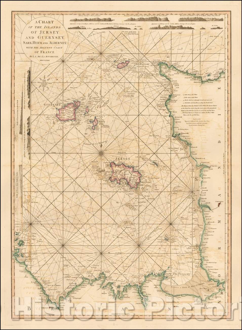 Historic Map - A Chart of the Islands of Jersey and Guernsey, Sark, He ...
