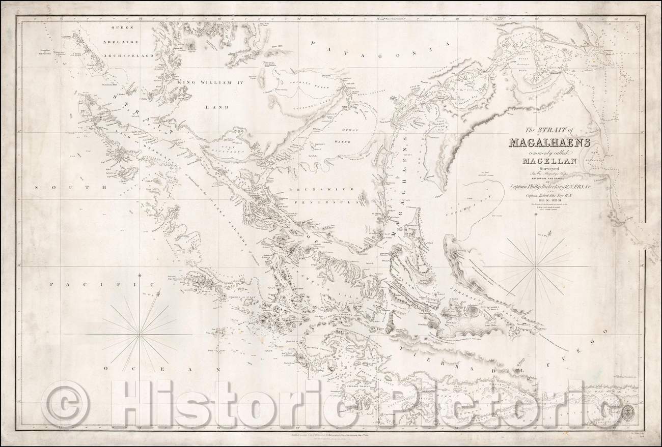 Historic Map - The Strait of Magalhaens commonly called Magellan, 1834 ...