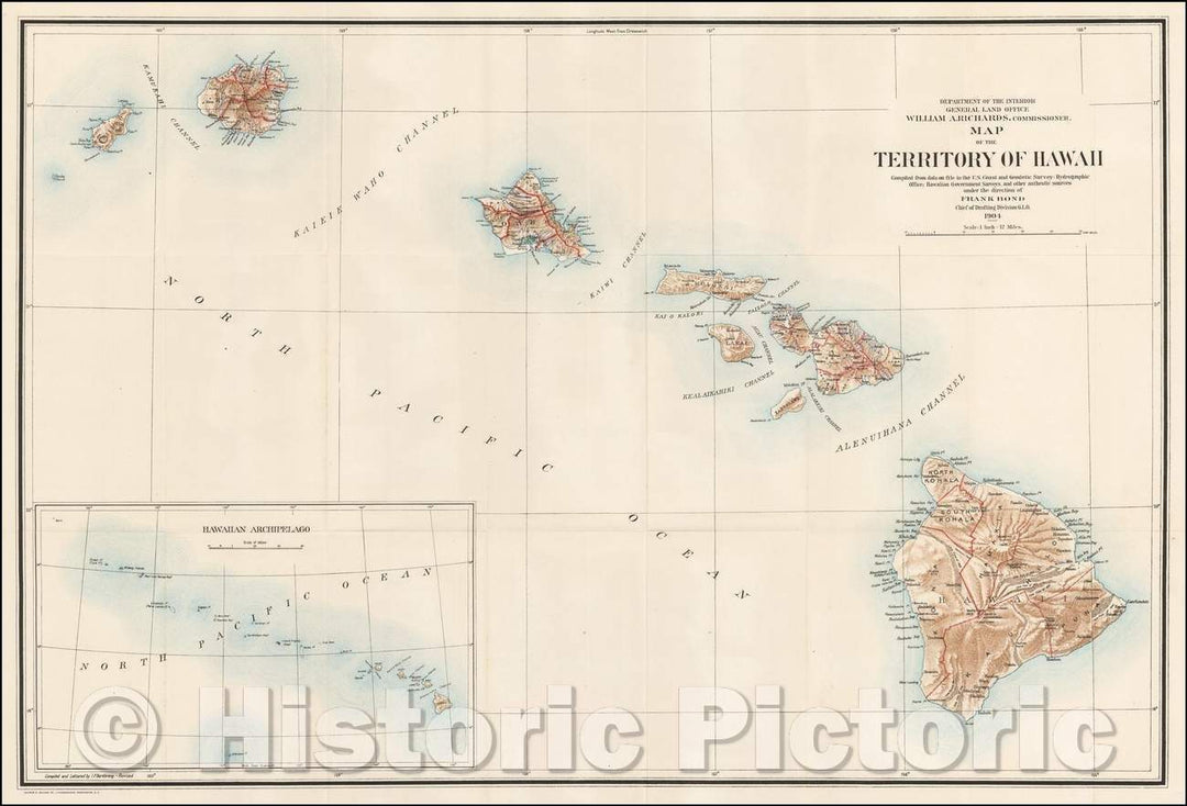 Historic Map - Map Of The Territory of Hawaii, compiled, 1904, U.S. Ge ...