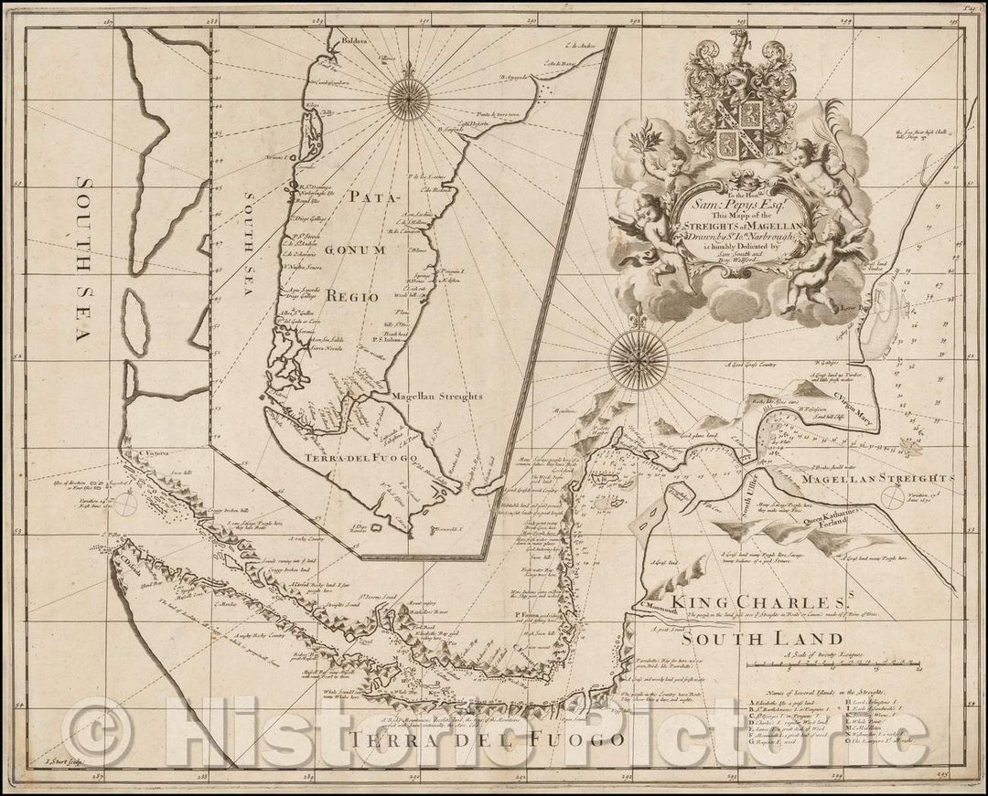 Historic Map - This Mapp of the Streights of Magellan, 1694, Sir John ...