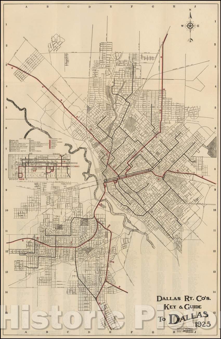 Historic Map - Dallas Ry. Co's Key & Guide To Dallas, 1925, - Vintage ...