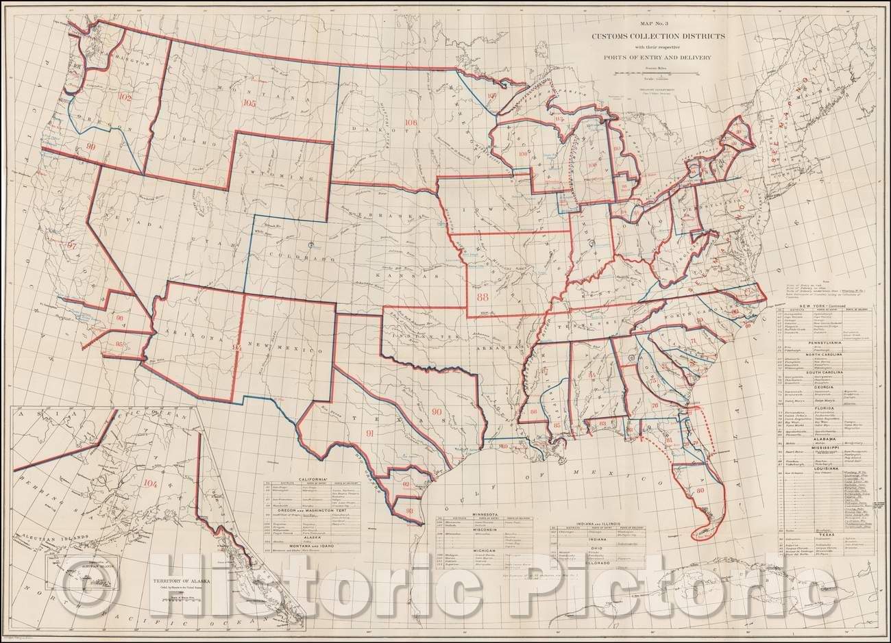 Historic Map - Map No. 3 Customs Collections Districts with their resp ...