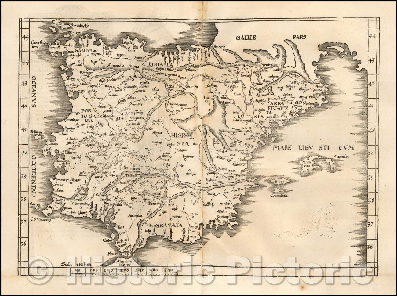 Historic Map - Spain & Portugal), 1525, Lorenz Fries - Vintage Wall Ar ...