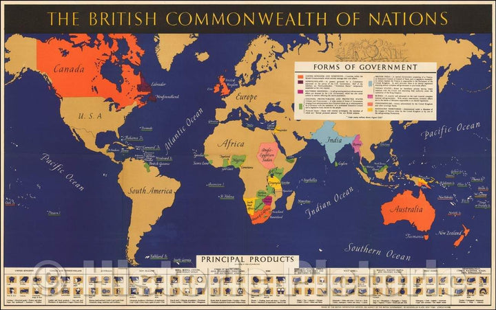 Historic Map - The British Commonwealth of Nations, 1942, British Info ...