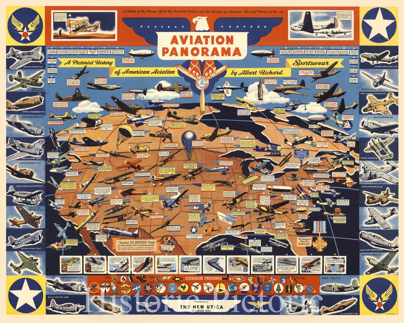 Historic Map - Aviation Panorama - A Pictorial History of American Avi ...