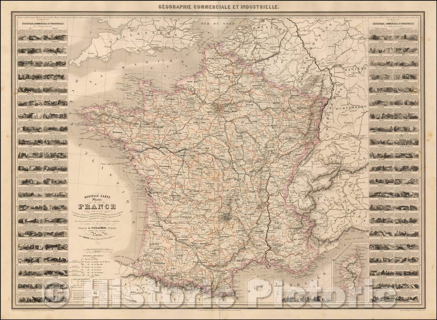 Historic Map - Nouvelle Carte Illustree de La France, 1857, Alexandre ...