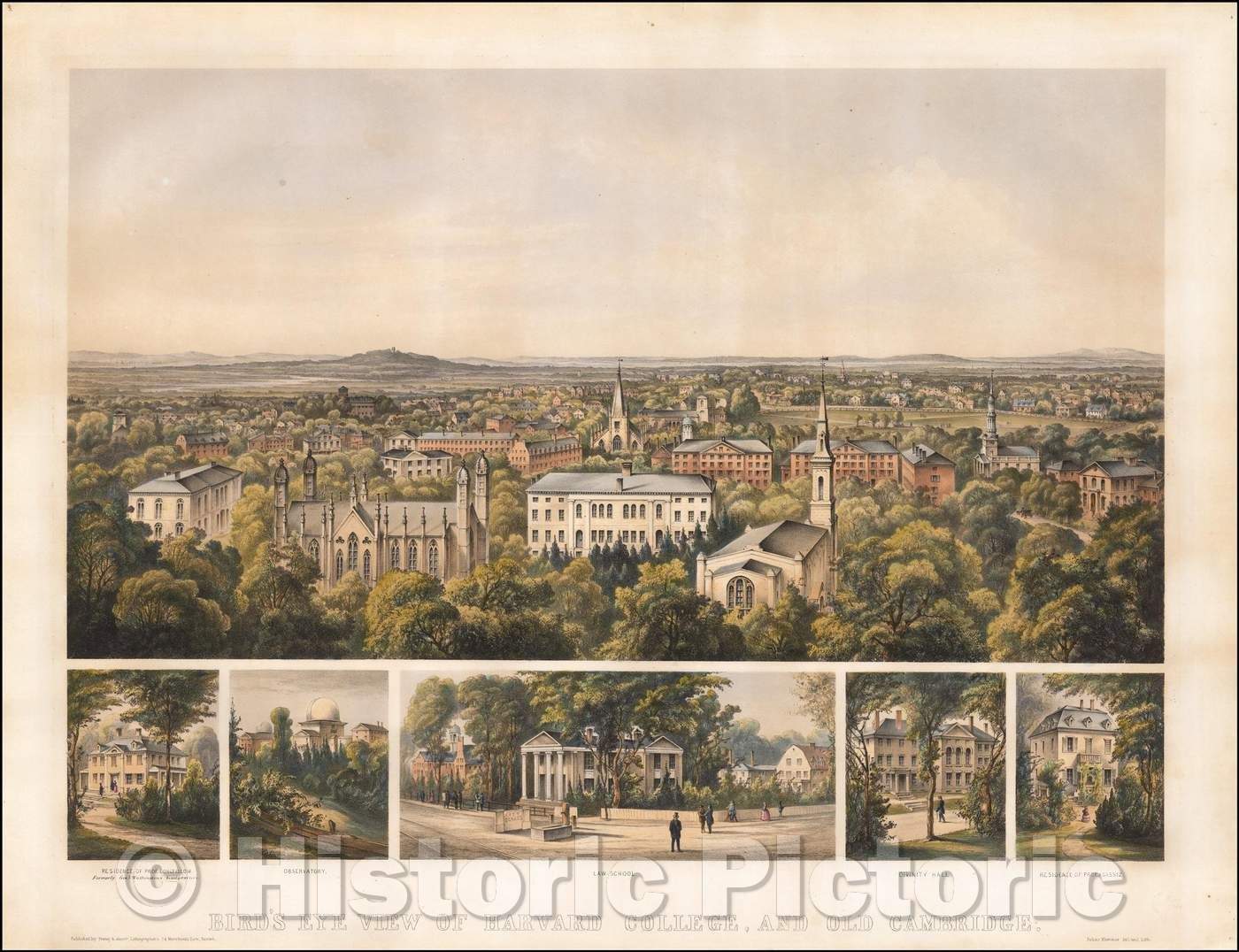 Historic Map - Bird's Eye View of Harvard College, And Old Cambridge ...