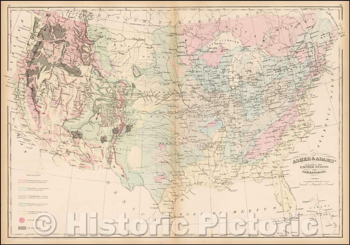 Historic Map - Asher & Adams' Geological Map United States and its Ter ...
