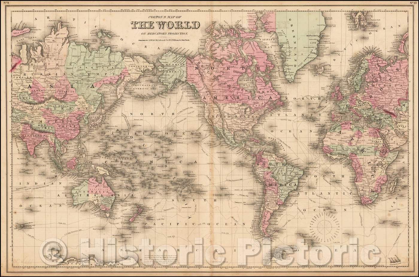 Historic Map - Colton's Map of the World on Mercator's Projection, 187 ...