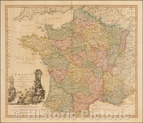 Historic Map - France Divided into ProvincesMDCCXC, 1780, William Fade ...