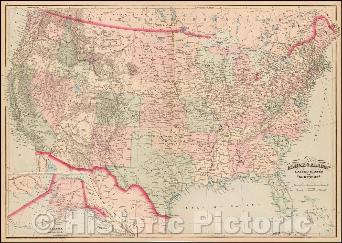Historic Map - Asher & Adams' United States and its Territories, 1872 ...