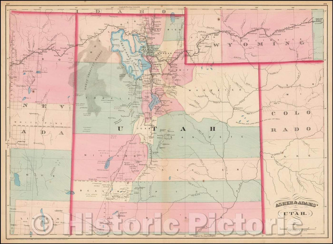 Historic Map - Asher & Adams' Utah, 1873, Asher v2 – Historic Pictoric