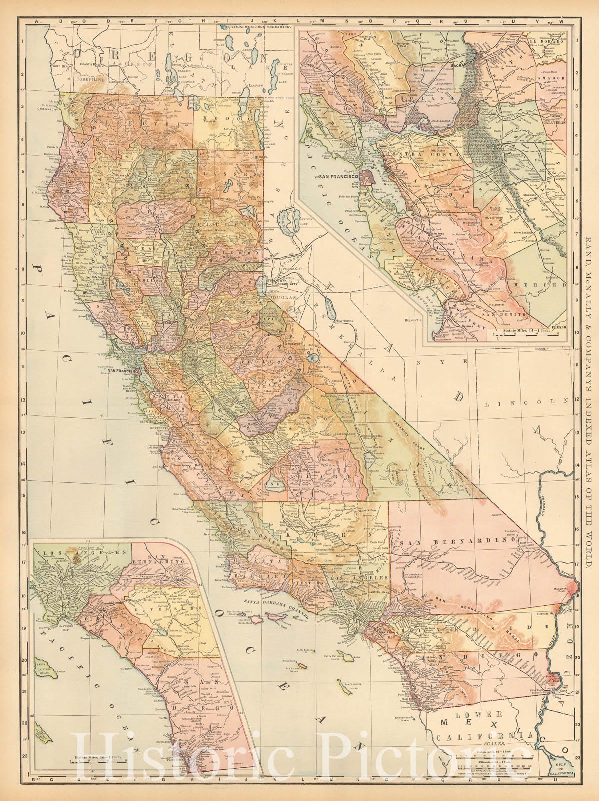 Historic Map - California, 1895, Rand McNally & Company - Vintage Wall ...