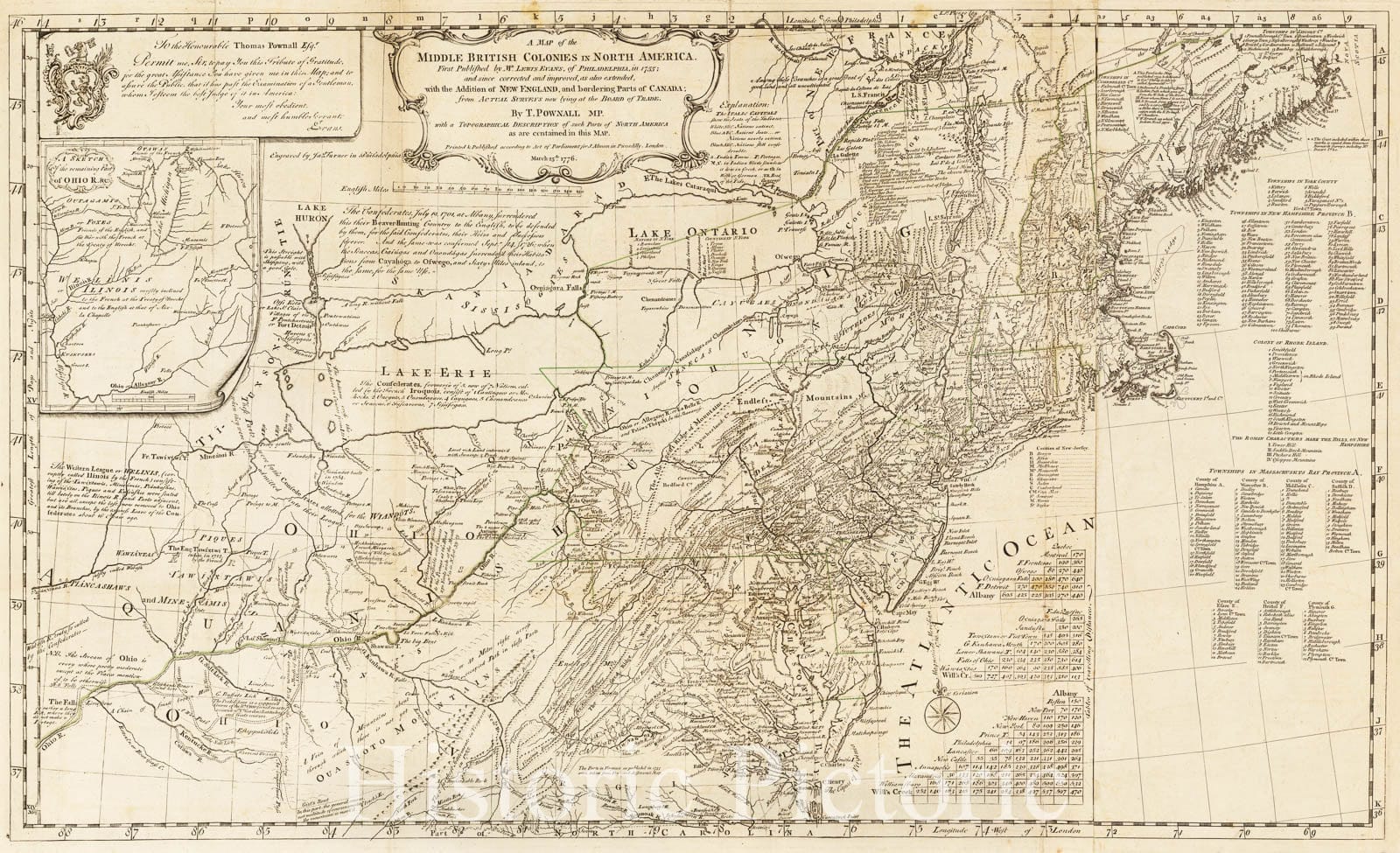 Historic Map - Middle British Colonies In North America First, 1755, L ...