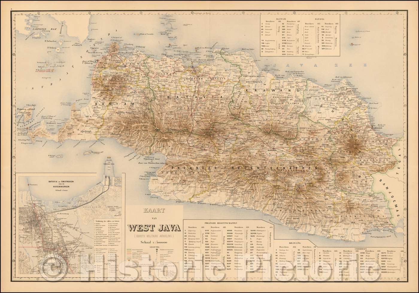 Historic Map - Kaart van West Java/Attractively color-printed Map of W ...