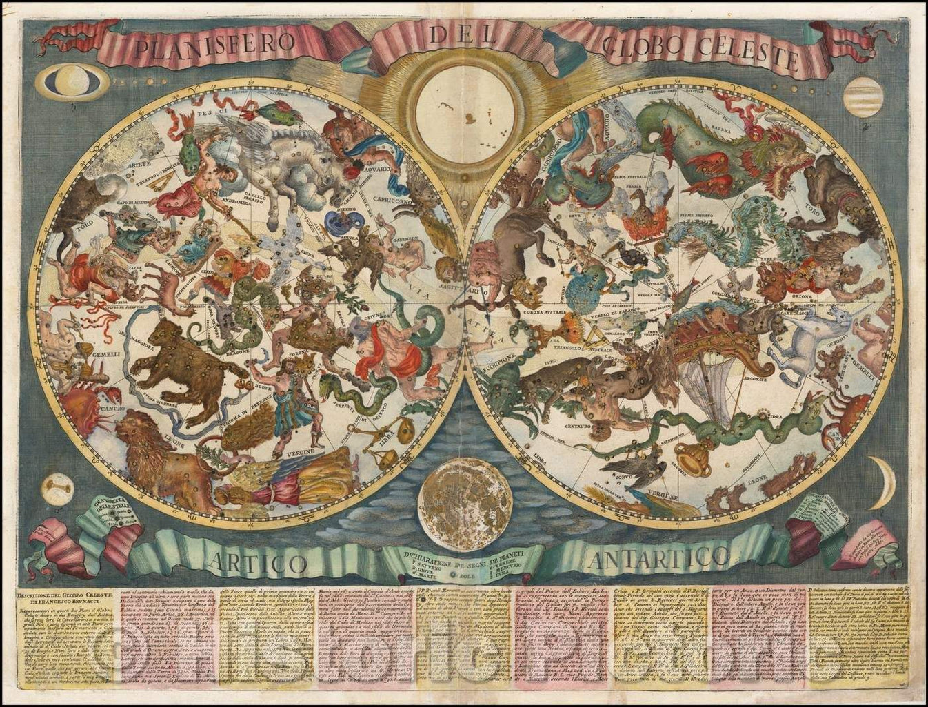 Historic Map - Planisfero Del Globo Celeste, 1687, Francesco Brunacci ...