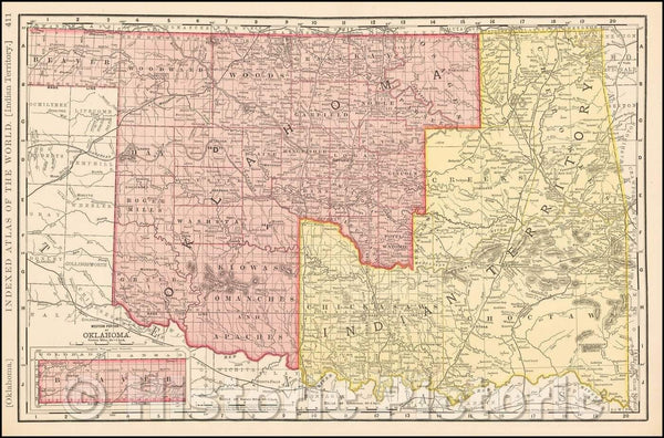 Historic Map - Indian Territory & Oklahoma, 1895, Rand McNally & Compa ...