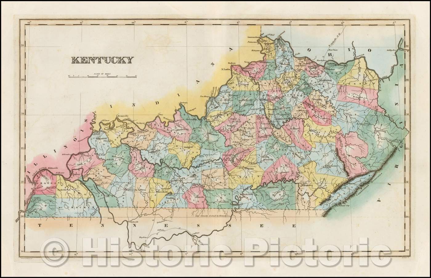 Historic Map - Kentucky, 1823, Fielding Lucas Jr. - Vintage Wall Art ...
