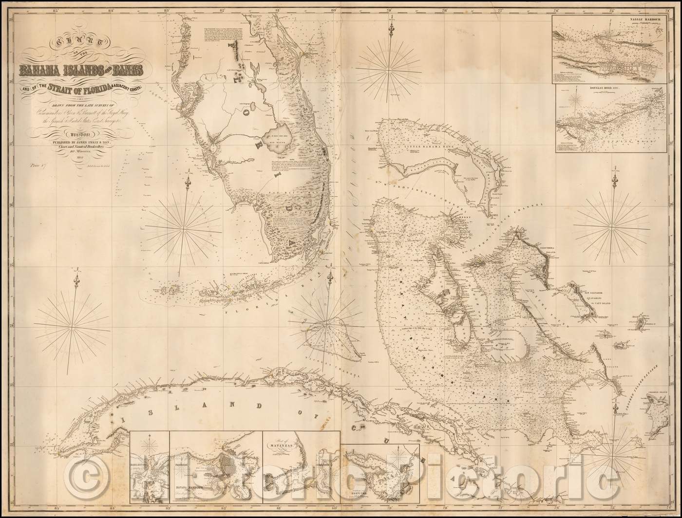 Historic Map - Chart of the Bahama Islands and Banks and of the Strait ...