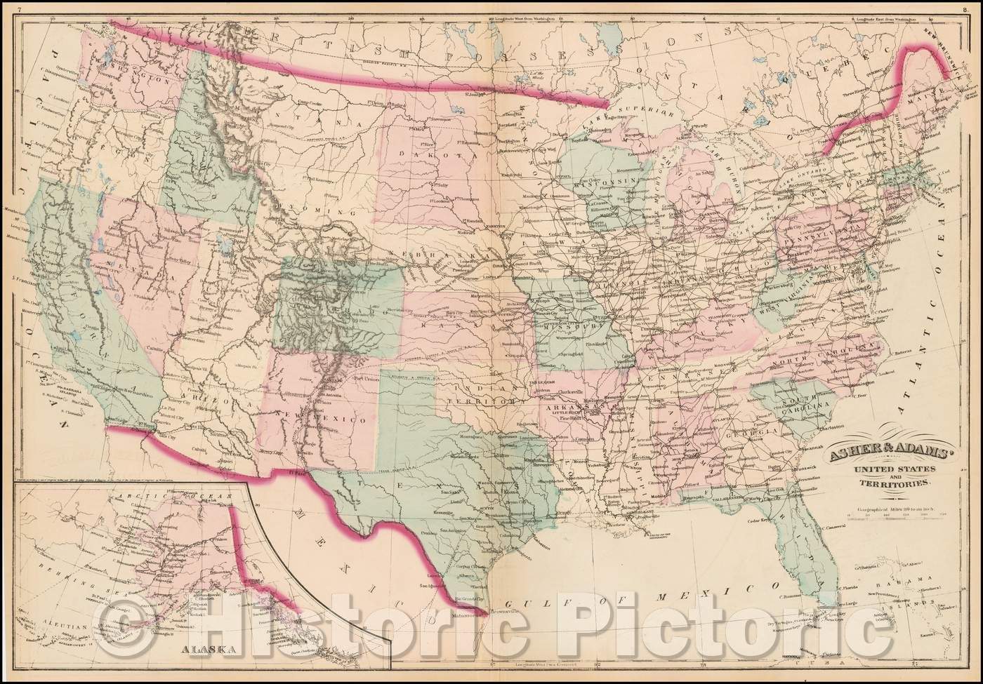 Historic Map - Asher & Adams' United States and its Territories, 1872 ...