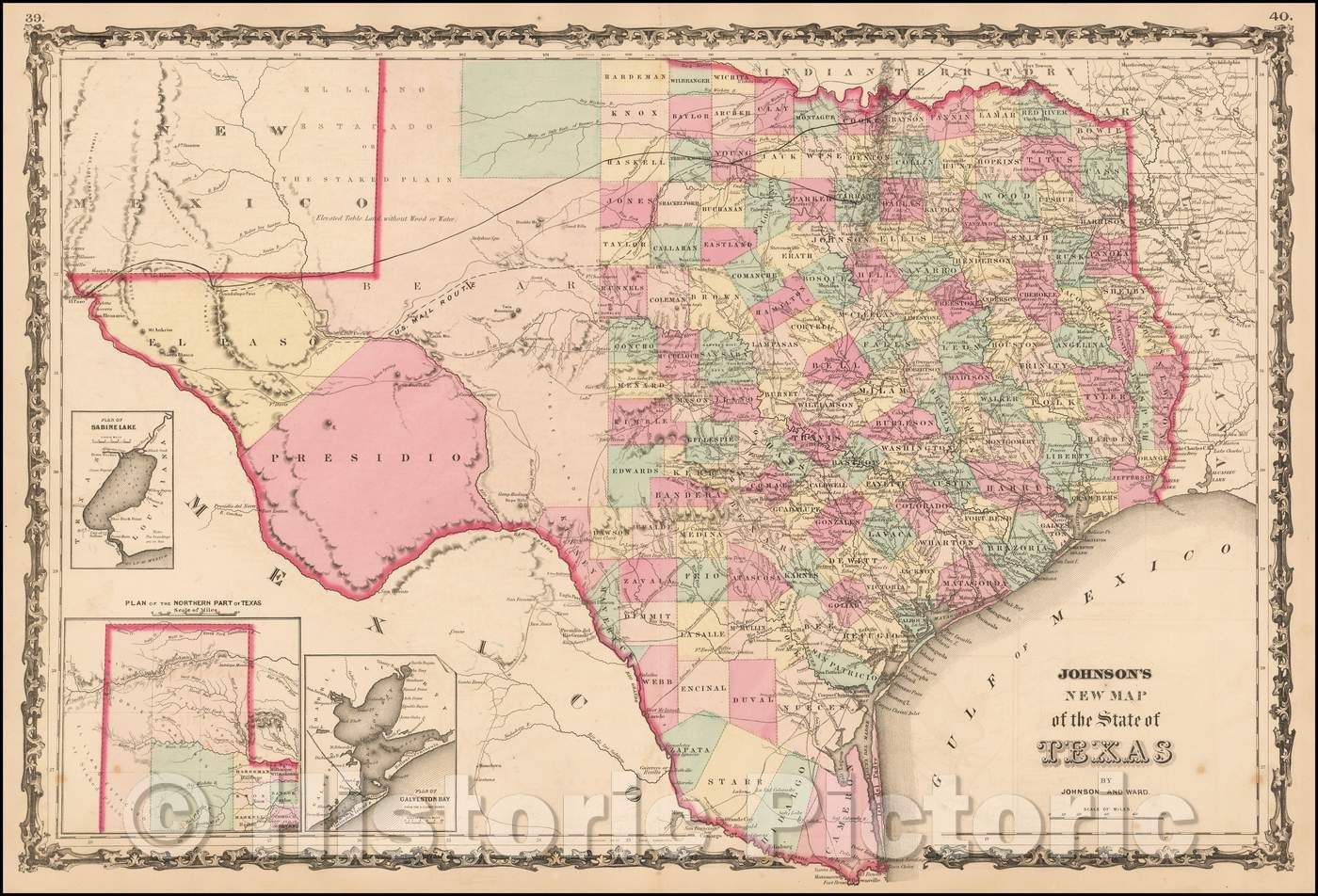 Historic Map - Johnson's New Map of the State of Texas, 1863, Benjamin ...