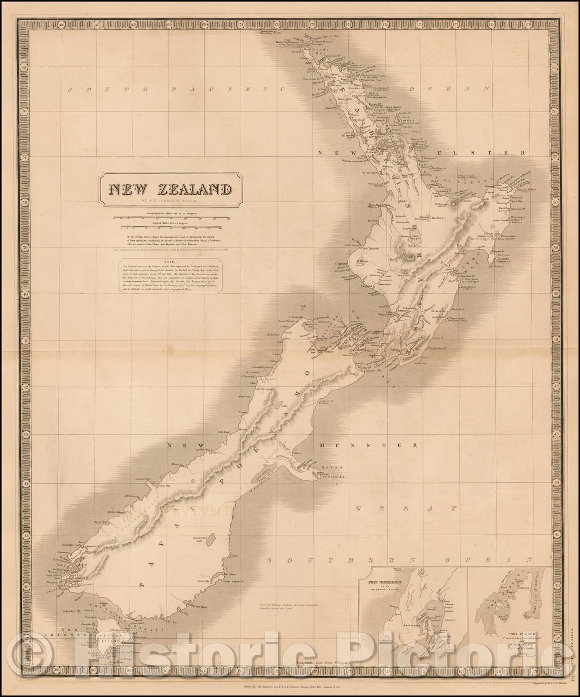 Historic Map - New Zealand, 1845, W. & A.K. Johnston v2 - Historic Pictoric