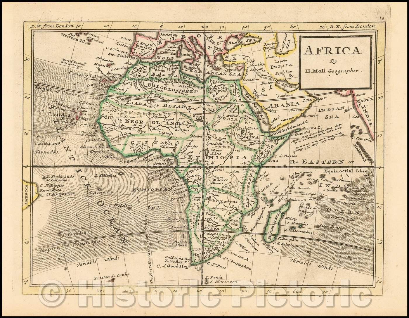 Historic Map - Africa, 1729, Herman Moll - Vintage Wall Art – Historic Pictoric