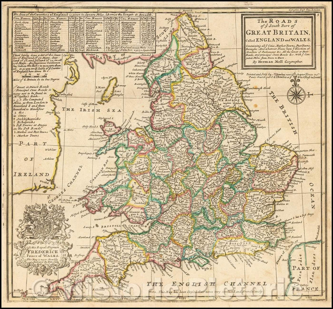Historic Map - The Roads of ye South Part of Great Britain, Called Eng ...