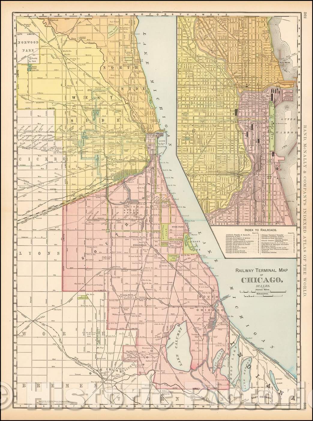 Historic Map - Railway Terminal Map of Chicago, 1899, Rand McNally & C ...