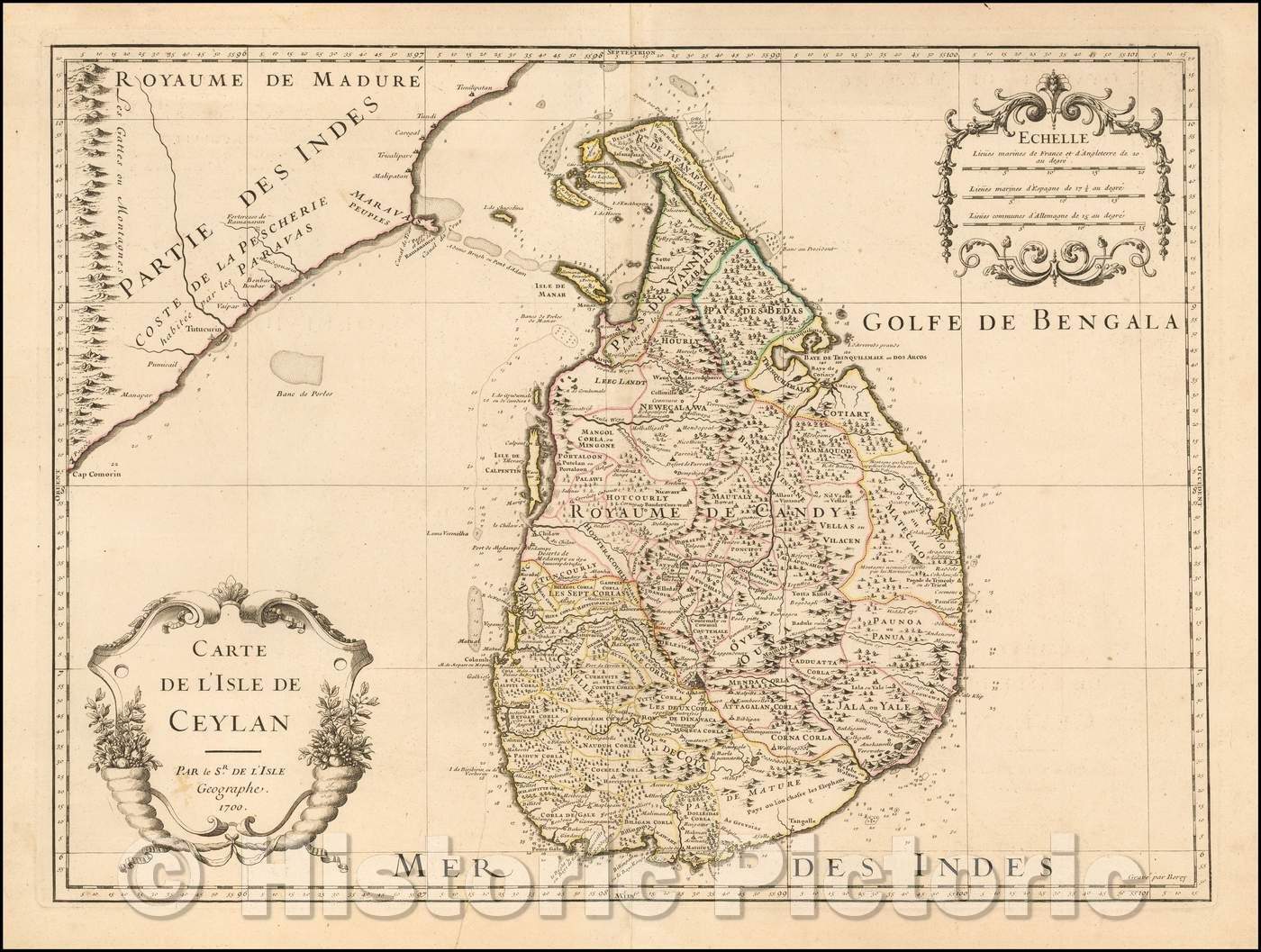 Historic Map - Carte De L'Isle De Ceylan, 1700, Guillaume De L'Isle ...