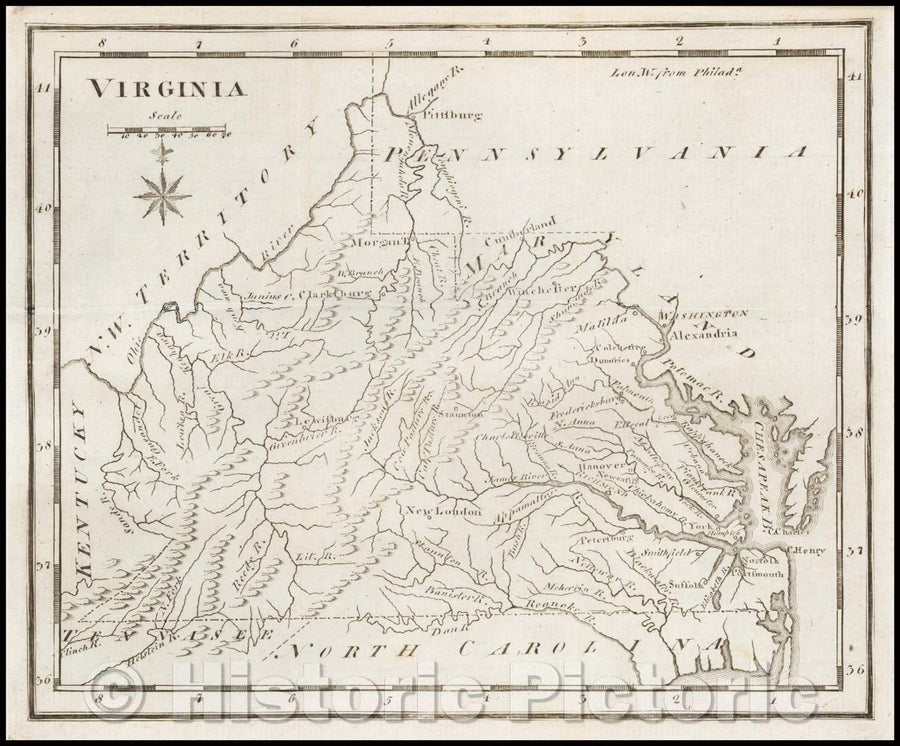 Historic Map - Virginia, 1795, Joseph Scott - Vintage Wall Art ...
