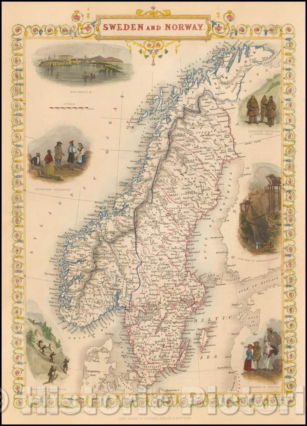 Historic Map - Sweden and Norway, 1851, John Tallis v2 – Historic Pictoric