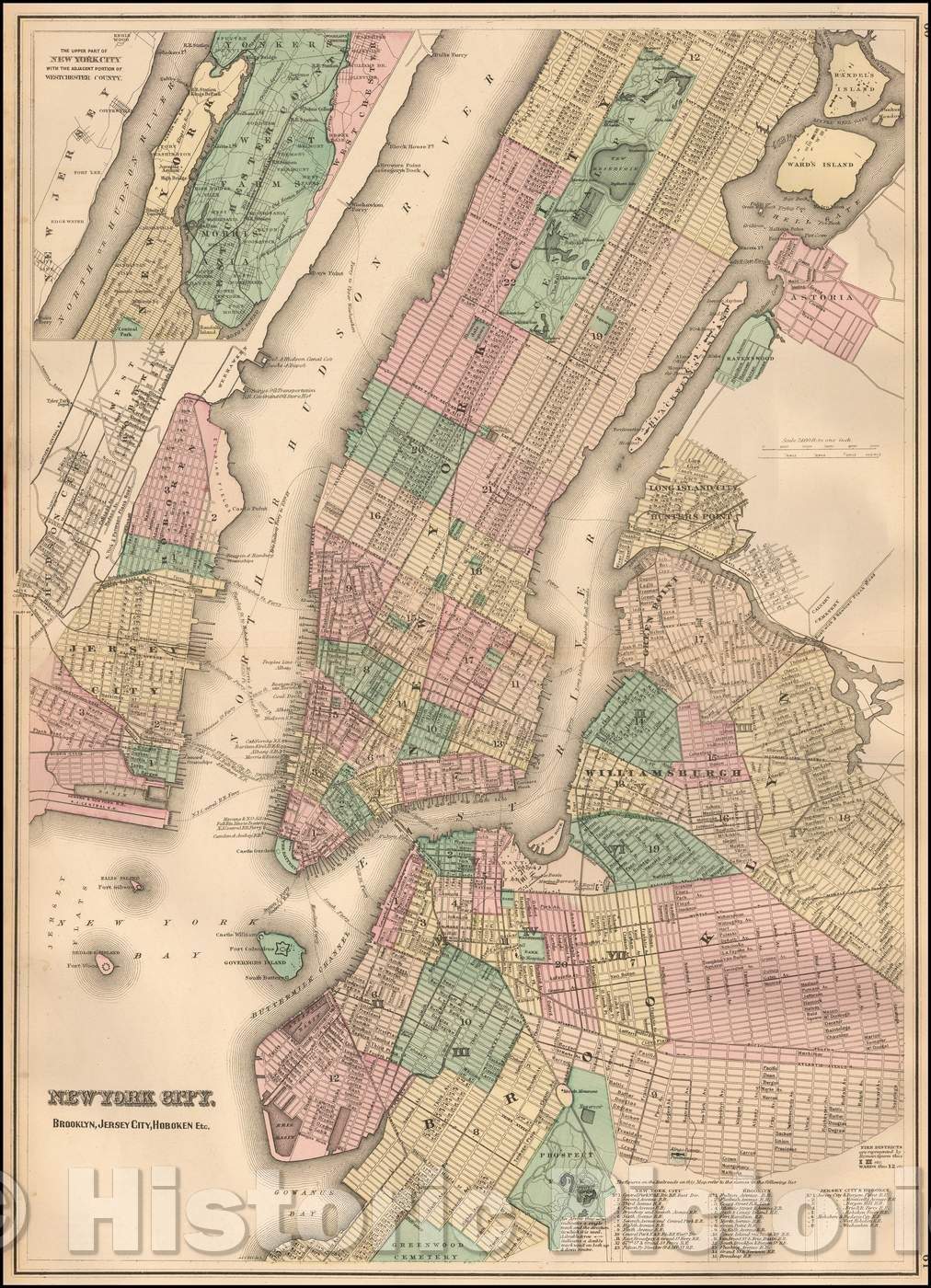 Historic Map - New York City, Brooklyn, Jersey City, Hoboken, etc, 187 ...