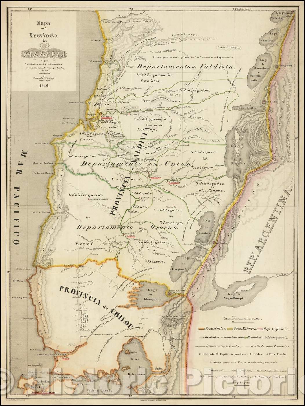 Historic Map - Mapa de la Provincia de Valdivia/Map of the province of ...