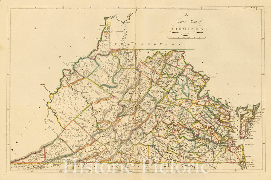 Historic Map - A Correct Map of Virginia, 1814, Mathew Carey - Vintage ...