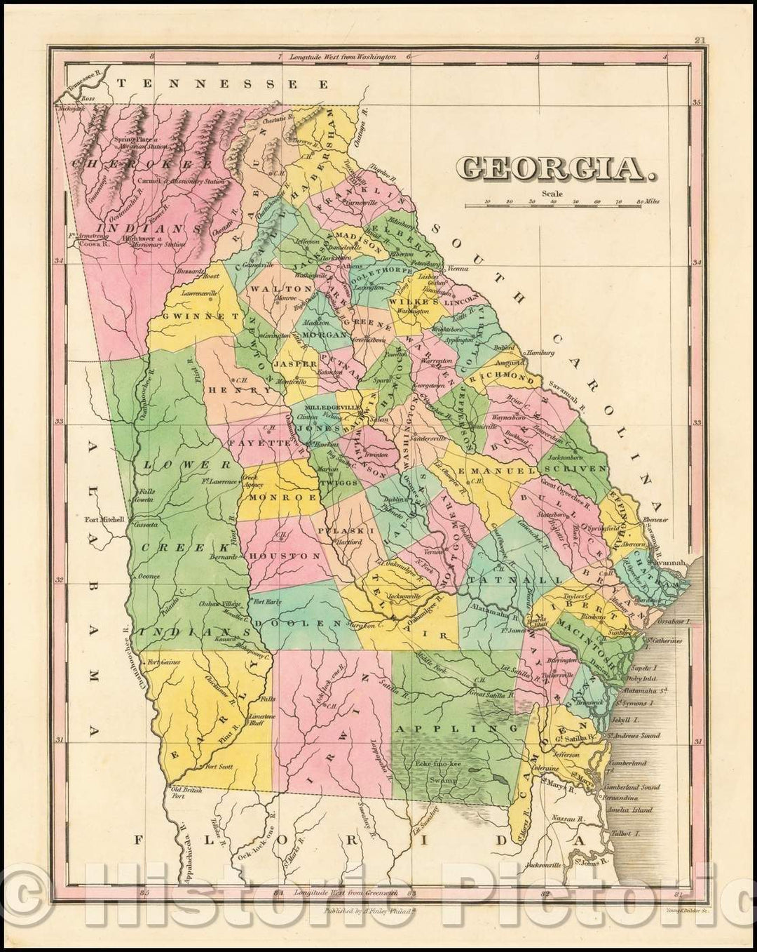 Historic Map - Georgia, 1824, Anthony Finley - Vintage Wall Art ...
