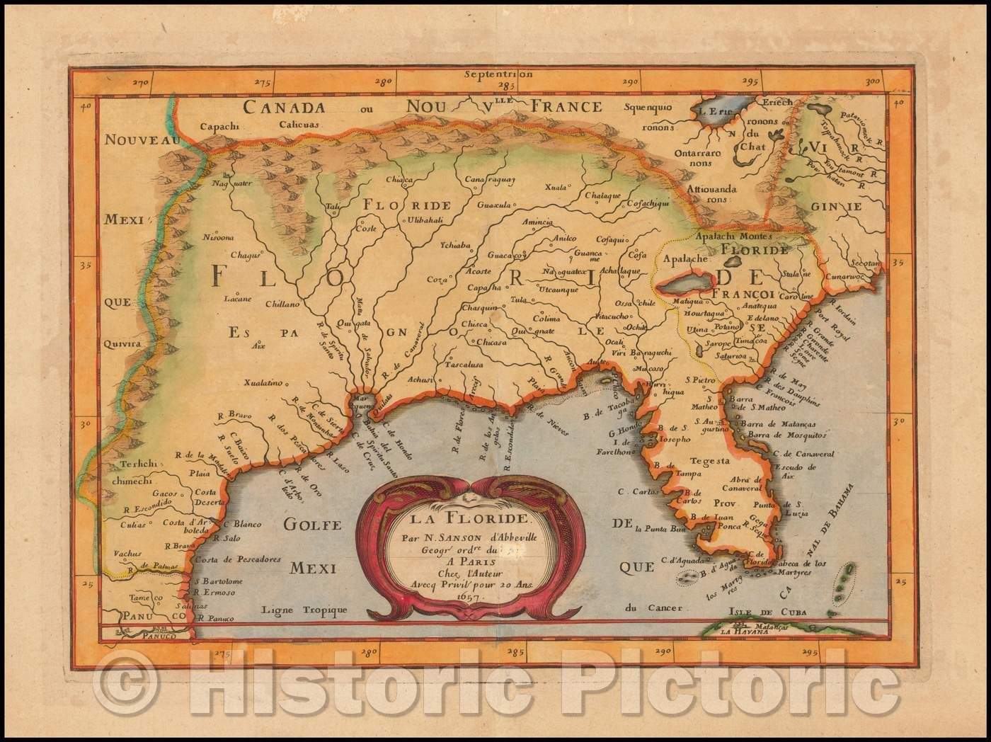 Historic Map - La Floride, 1657, Nicolas Sanson v2 - Historic Pictoric