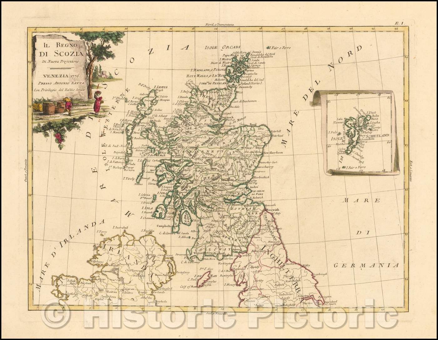 Historic Map - Il Regno di Scozia Di Nuova Projezione 1776 / Italian M ...
