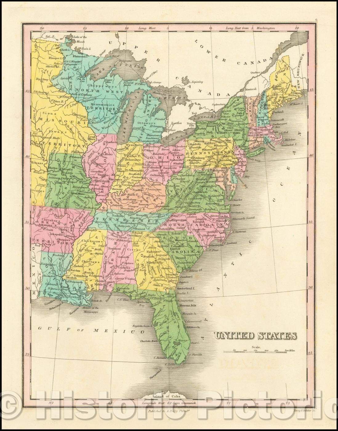 Historic Map - United States, 1826, Anthony Finley - Vintage Wall Art ...
