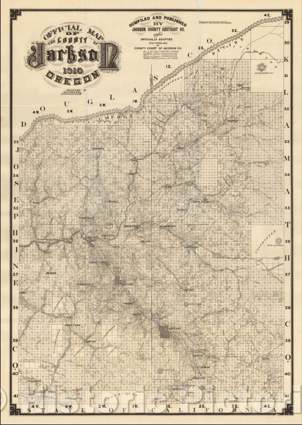 Historic Map - Official Map of the County of Jackson, Oregon, 1910, Sc ...