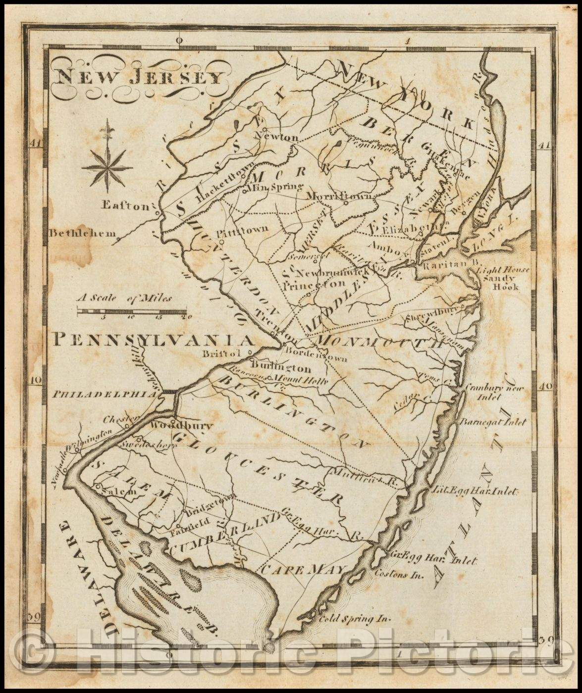 Historic Map - New Jersey, 1795, Joseph Scott - Vintage Wall Art ...