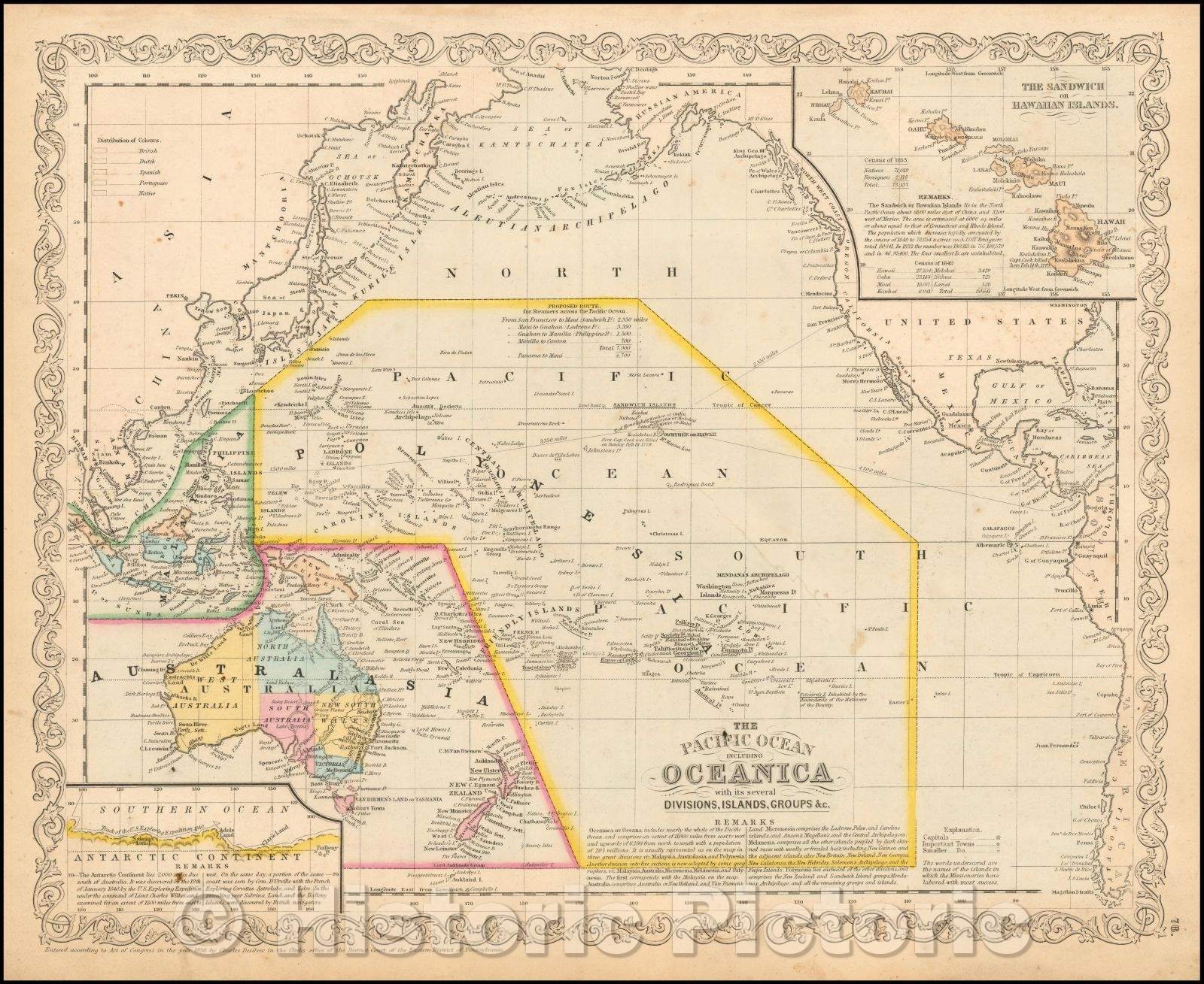 Historic Map - The Pacific Ocean Including Oceanica with its several D ...